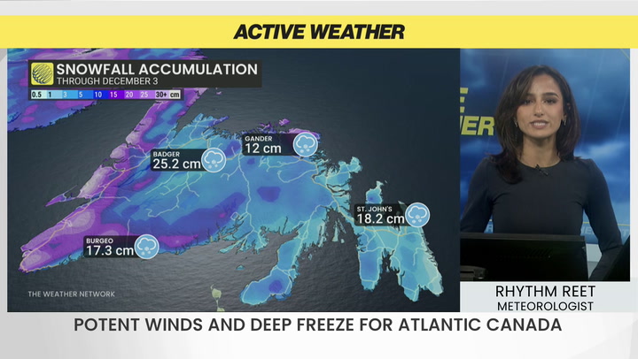 Potent winds and deep freeze for Atlantic Canada
