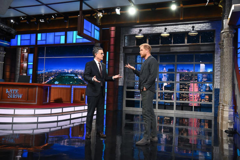 Prince Harry nearly kisses Stephen Colbert in hysterical 'Late Show' skit