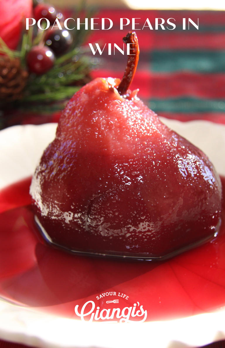 Poached pears in wine - classic French dessert