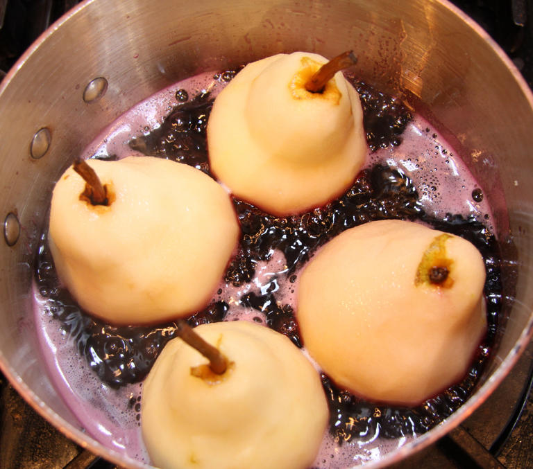 Poached pears in wine - classic French dessert