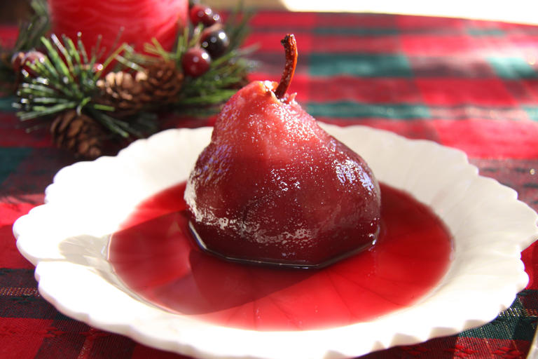 Poached pears in wine - classic French dessert