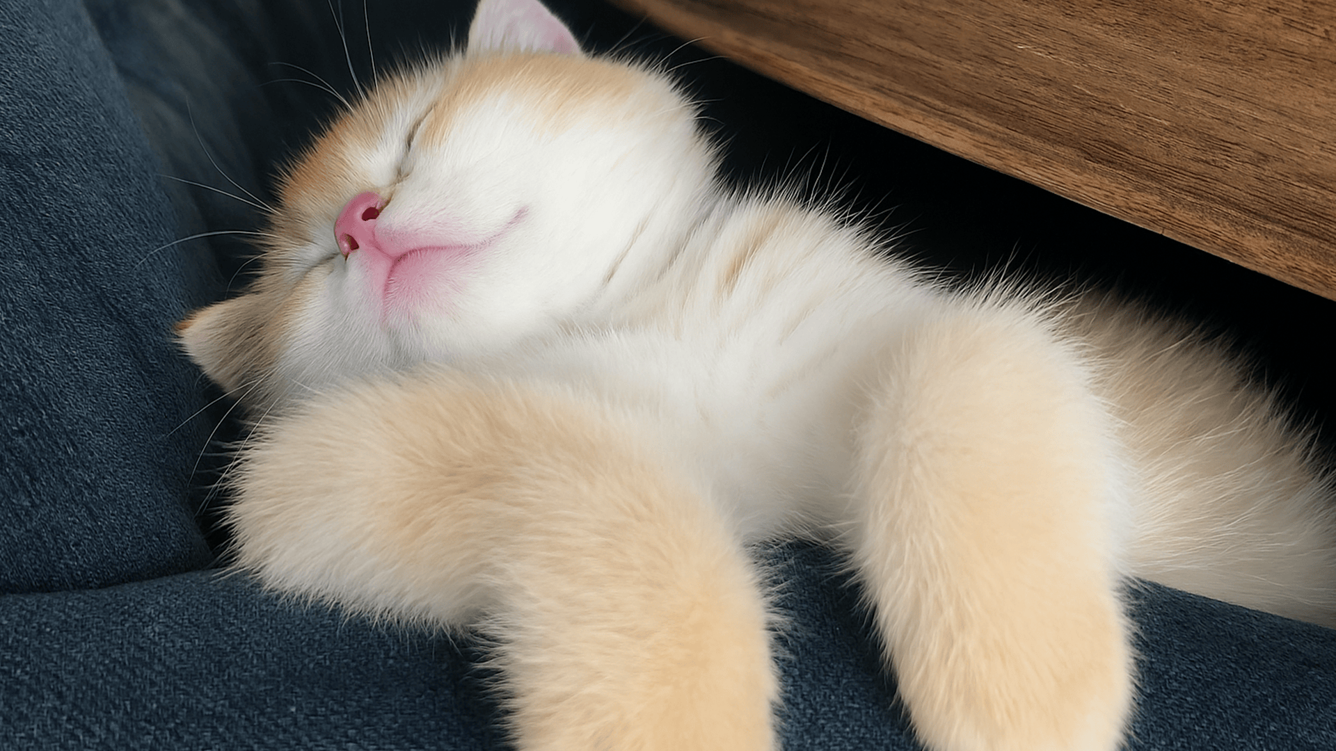 Sleeping kitten with a pink nose