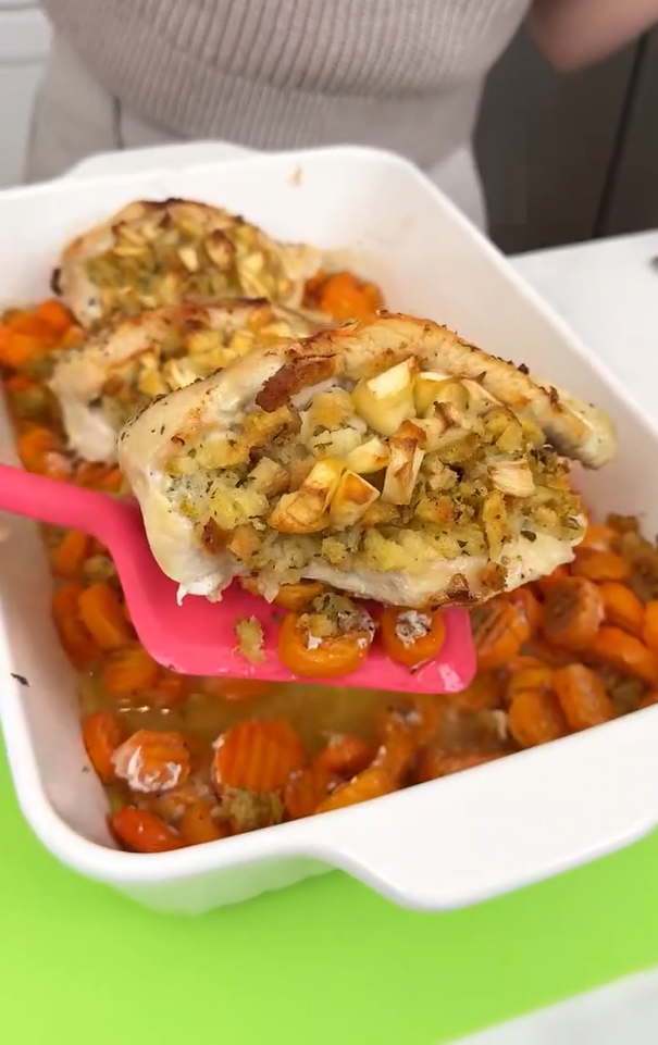 Chicken stuffed dinner with carrots and stuffing