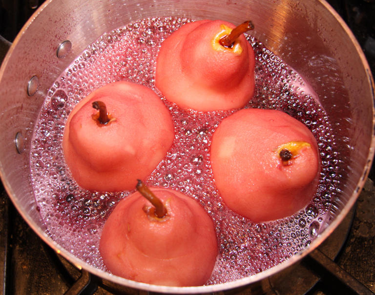 Poached pears in wine - classic French dessert