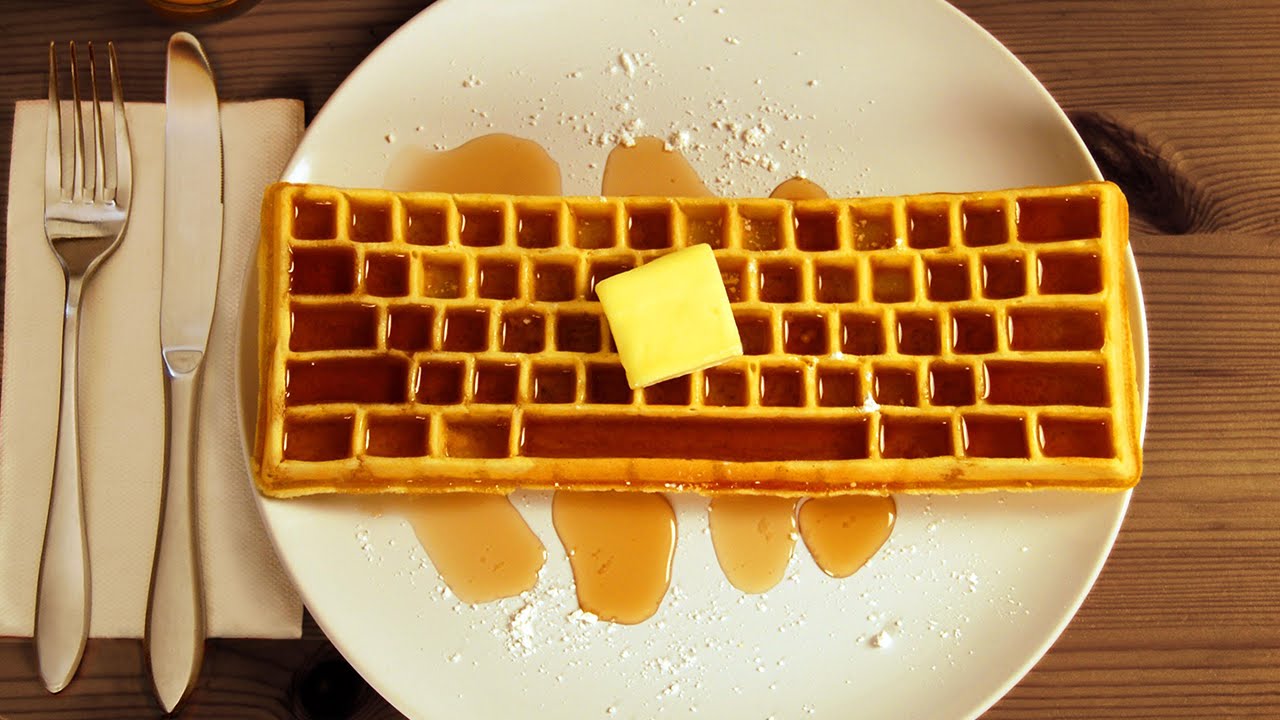 Waffle maker shaped like a computer keyboard