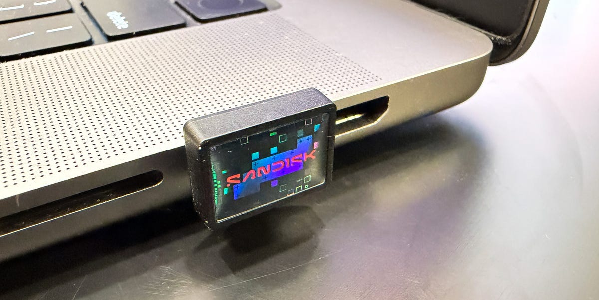 This teeny, tiny flash drive stores as much data as an external hard drive