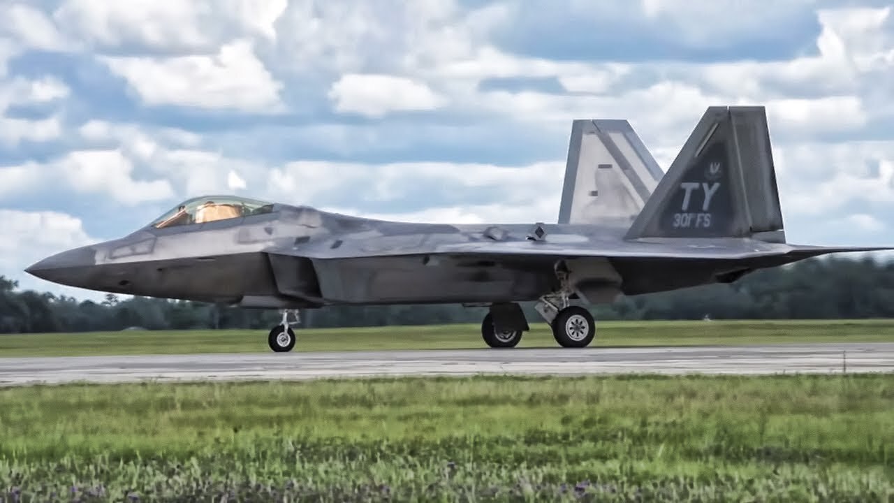 F-22 raptors go vertical on takeoff