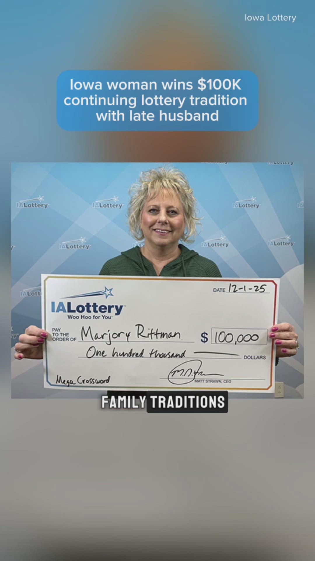 A sign and a gift from him: Iowa woman wins $100,000 continuing lottery ...