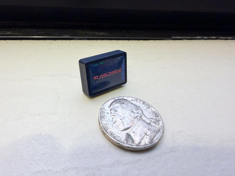 This teeny, tiny flash drive stores as much data as an external hard drive