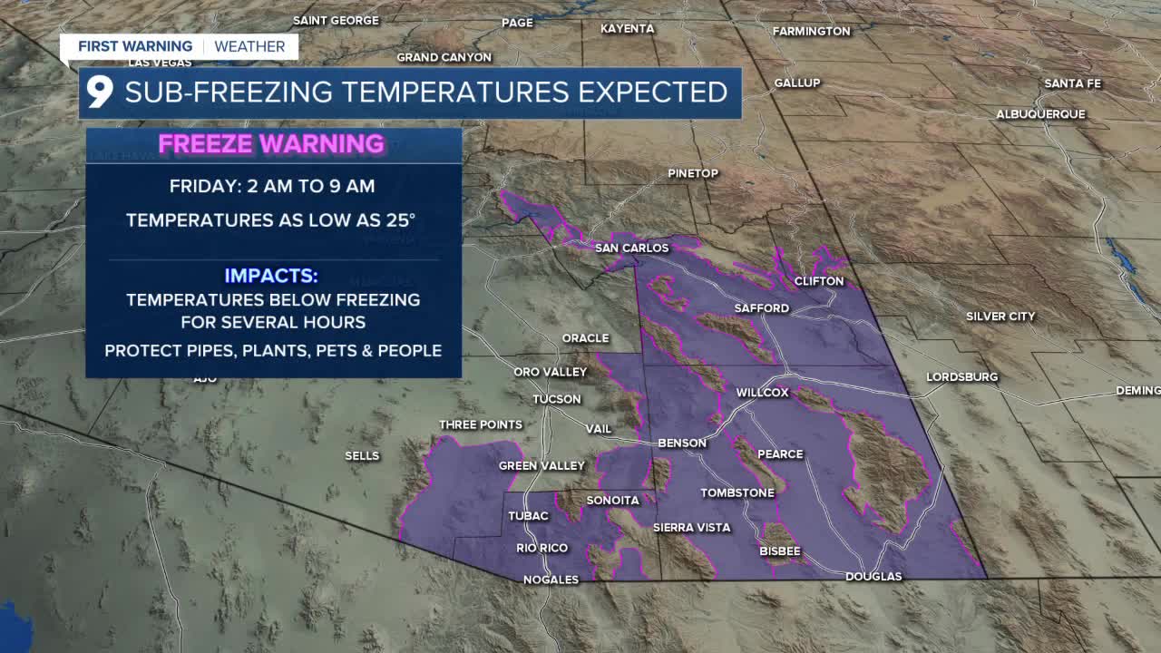 Freeze warnings posted for much of southeastern Arizona
