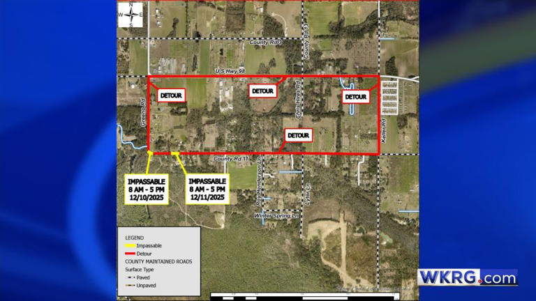 Road in Baldwin County to close temporarily