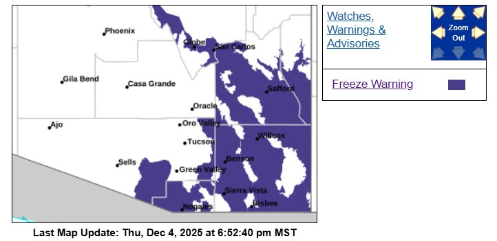 Arizona freeze warning map shows where temperatures may dip into 20s