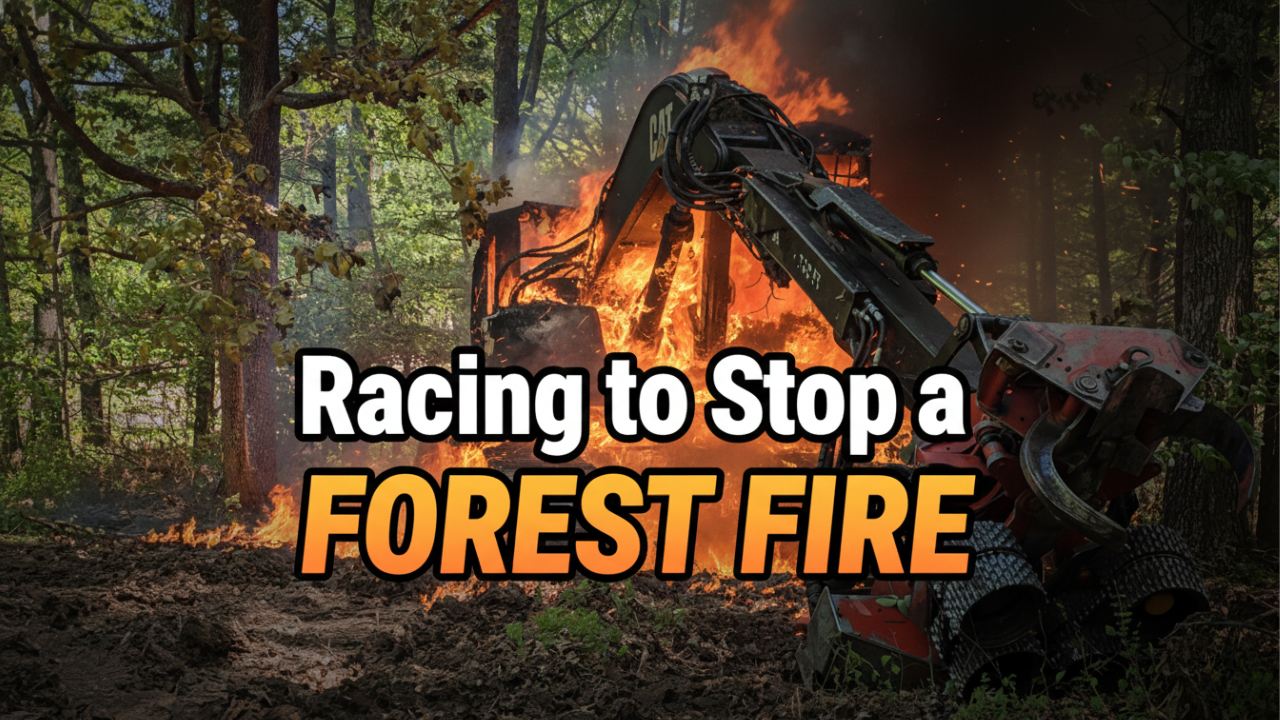 Firefighters race to save a burning machine and stop a growing forest fire