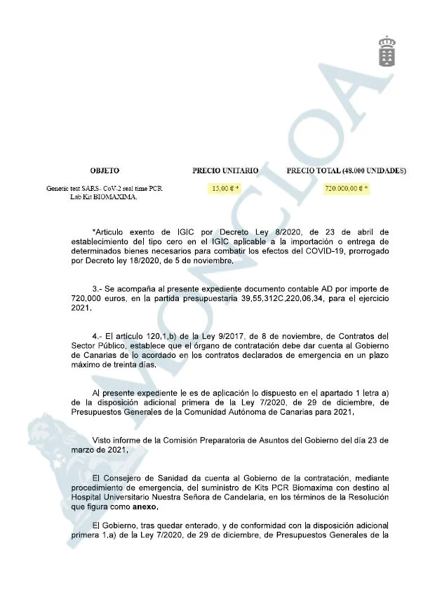 La denuncia que se 'perdió' por las PCR de Canarias contra el ministro ...