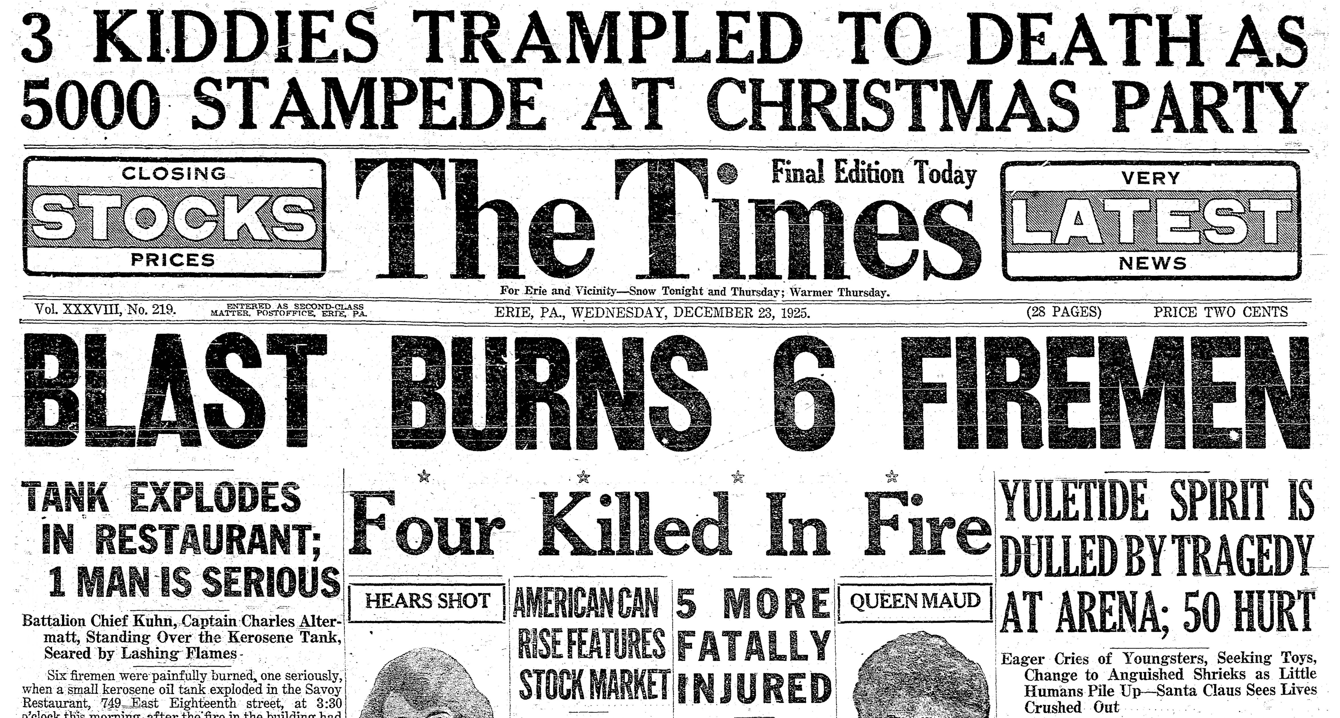 'Elaborate' 1925 children's Christmas party ended in tragedy in Erie