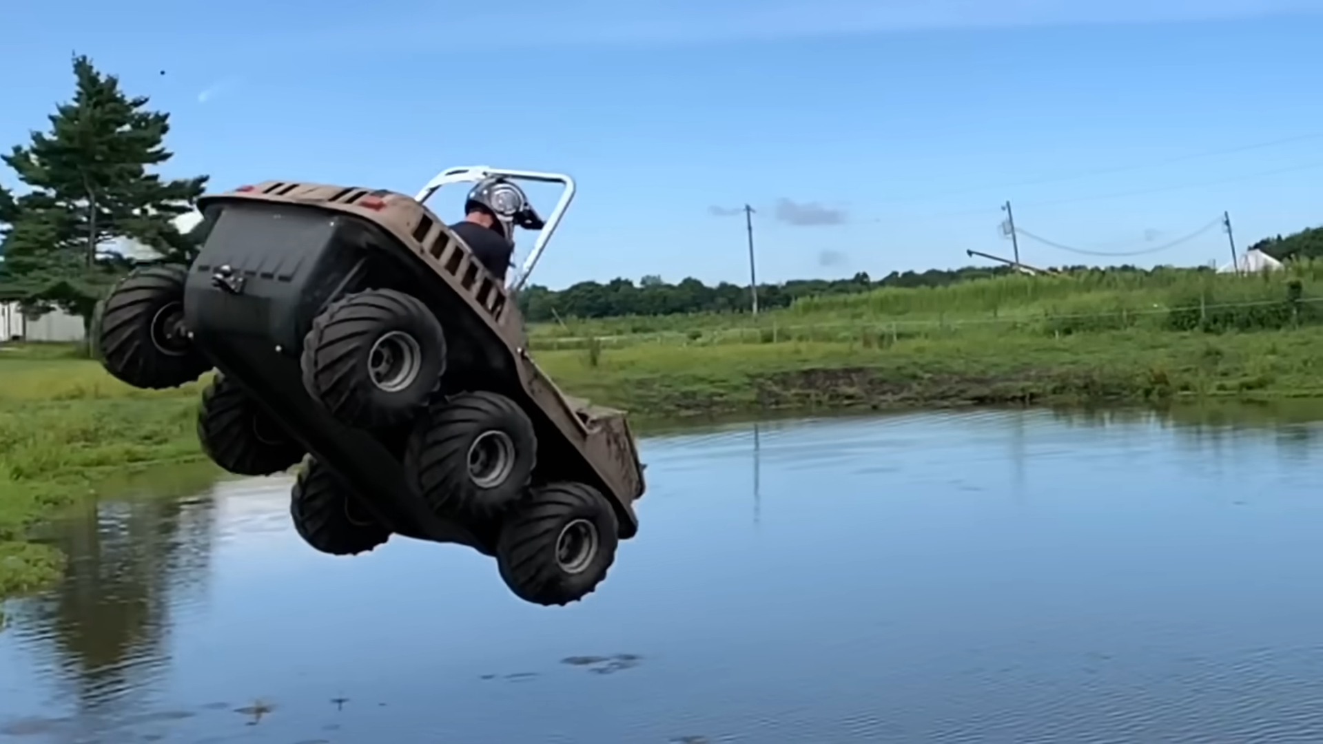 We sent a 6-wheel rig off a massive ramp into a pond