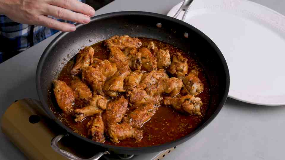 The easy balsamic braised chicken wings delivering deep, savory flavor