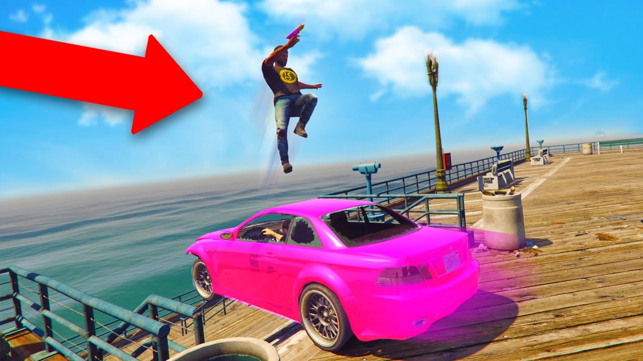 I jumped over his car and made him drive into the ocean | GTA 5 thug ...