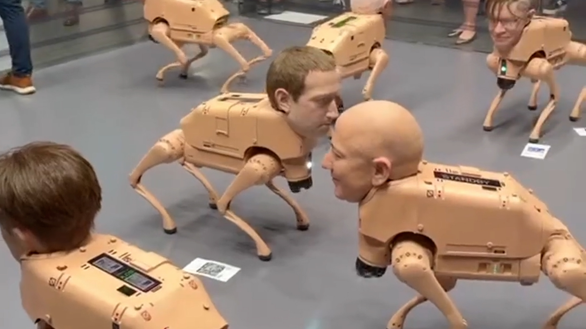 Billionaires Elon Musk, Zuckerberg, and Bezos depicted as robots