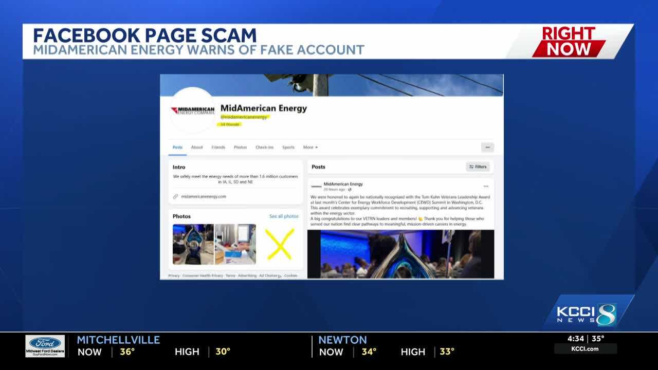 MidAmerican Energy warns of Facebook scam targeting customers