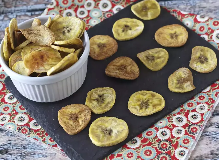 Plantain chips baked in the oven