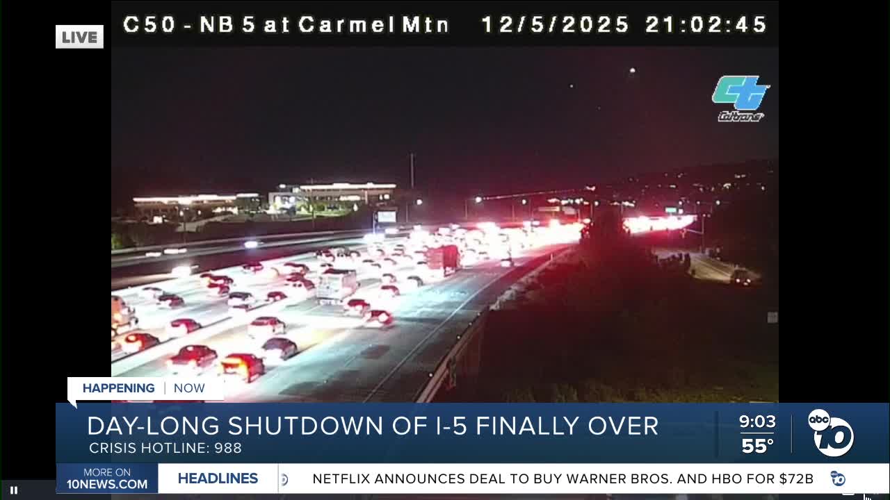 I-5 freeway reopens following hours-long closure
