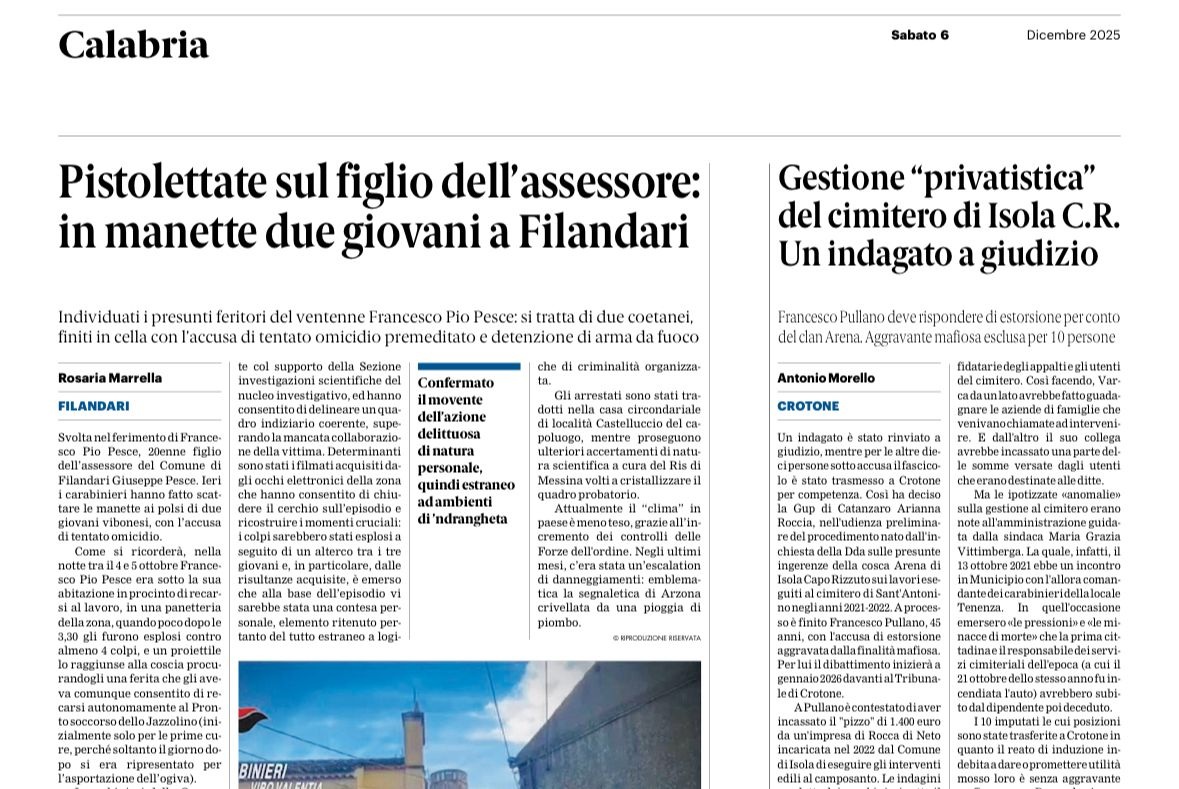 Rassegna stampa 6-12-2025 edizioni Calabria