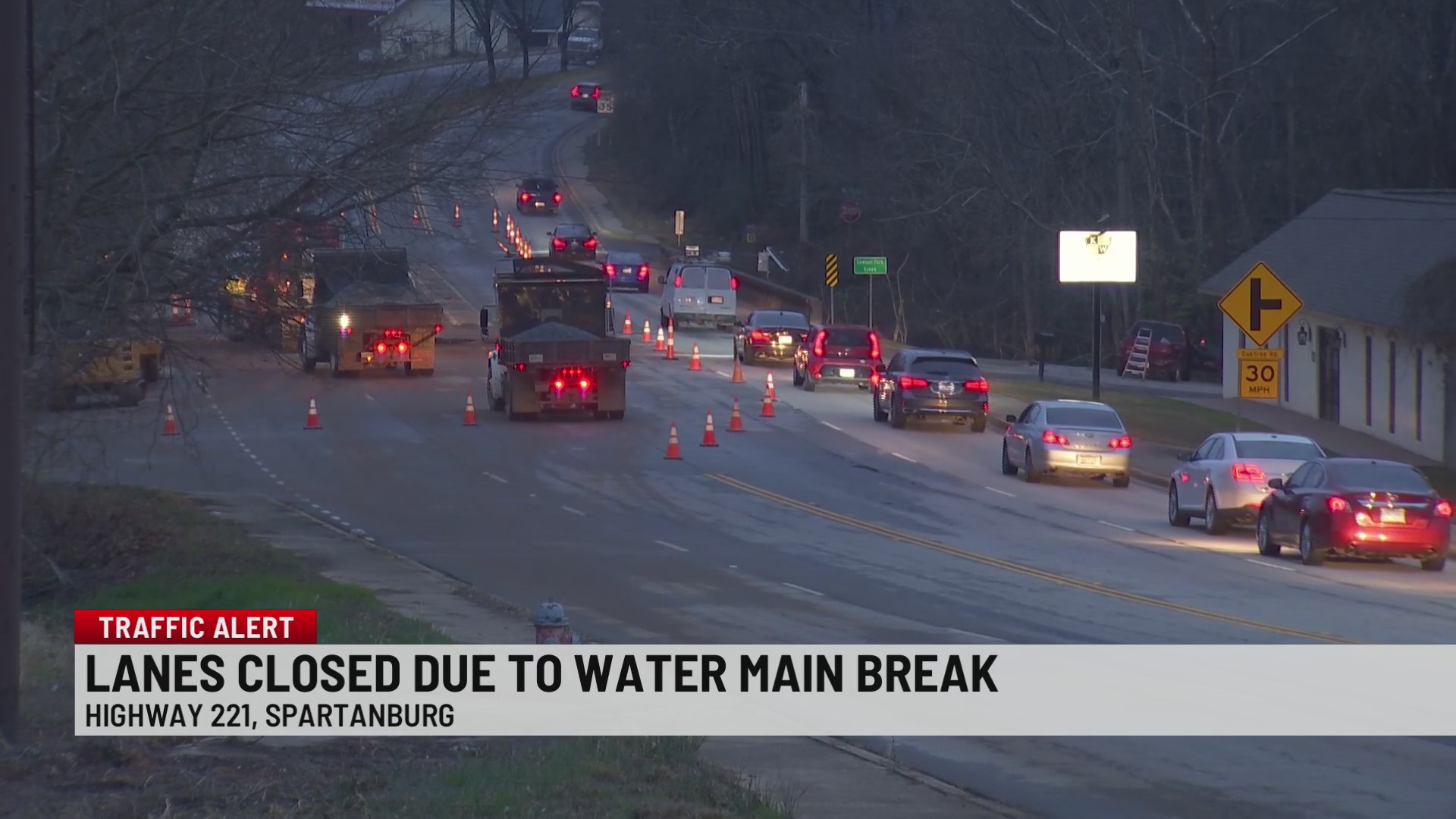 Water main break causes sinkhole on US 221 in Spartanburg Co.