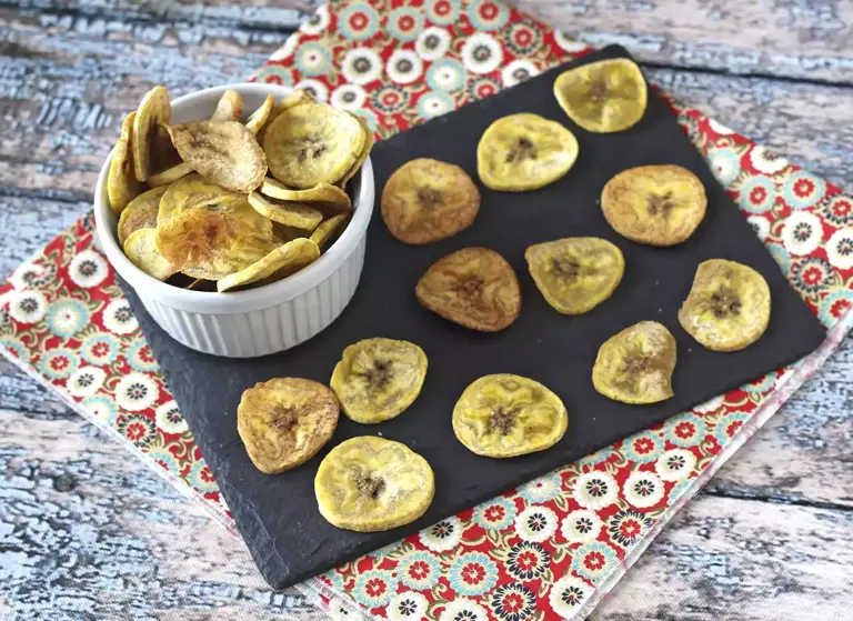 Plantain chips baked in the oven