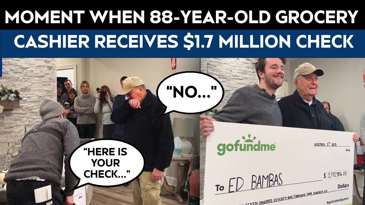 Moment when 88-year-old US grocery cashier receives a $1.7 million check