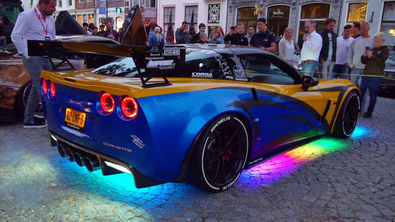 Widebody Corvette C6 with custom livery and neon underglow