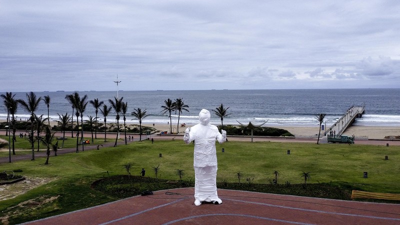 Durban’s mega-statues sit wrapped and waiting