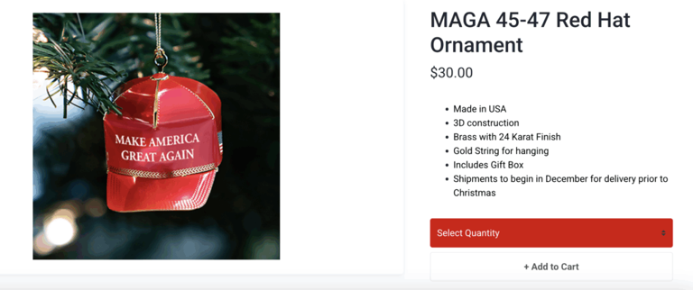 Trump uses new sales tactic to sell his MAGA Christmas merch