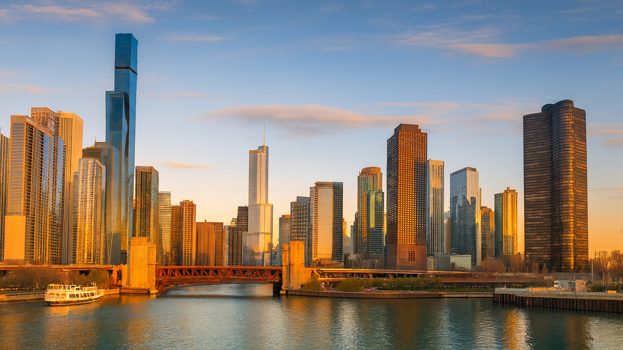 Flying over Chicago’s famous skyline