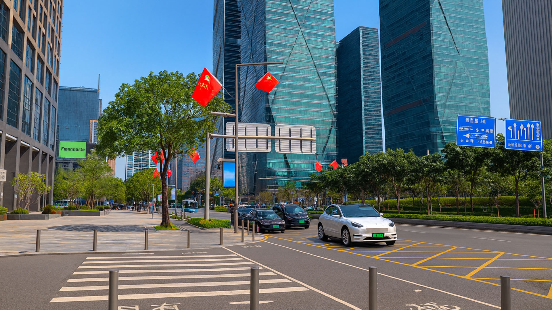 A clean, futuristic stroll through the streets of Futian