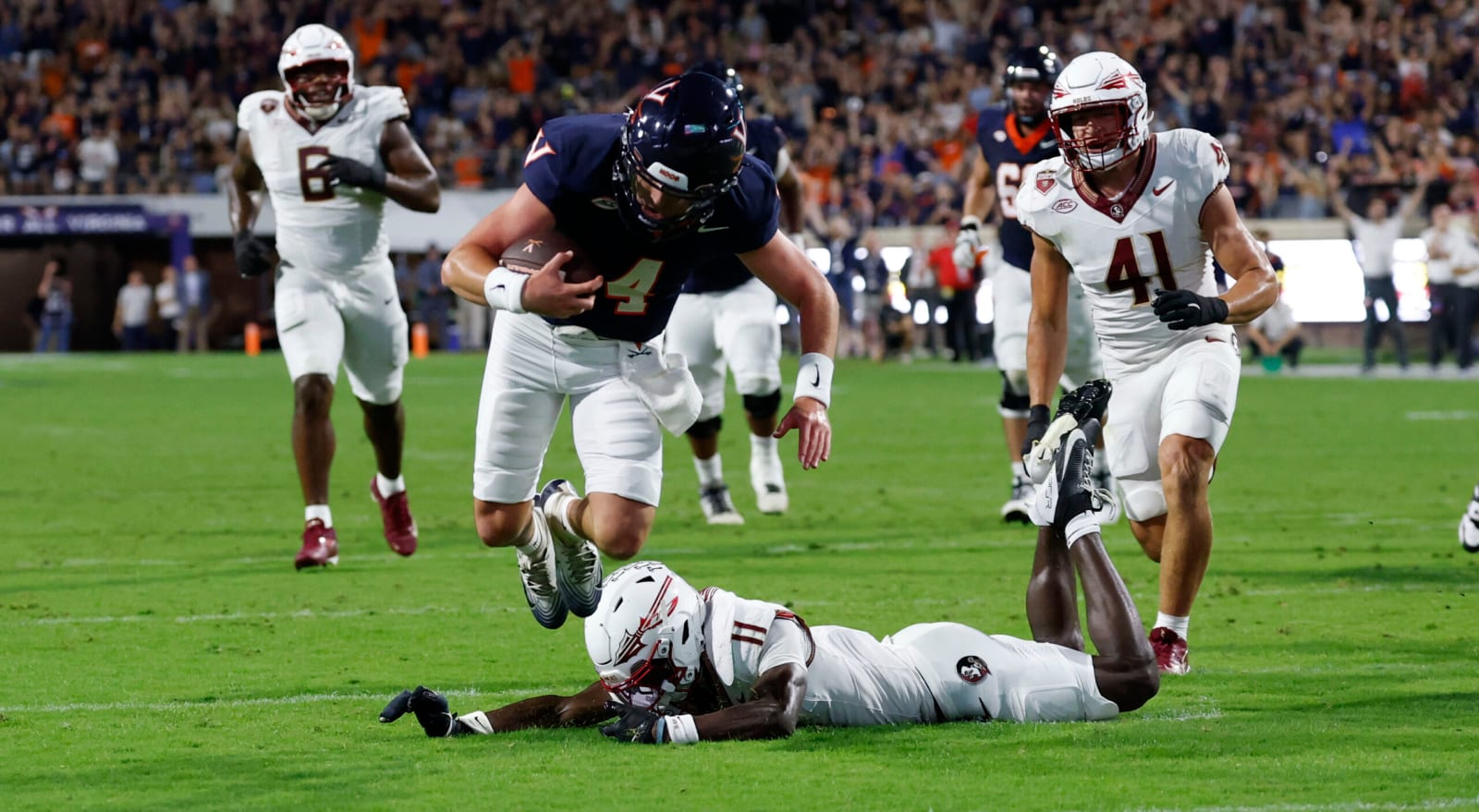 Chandler Morris distraught coming off field following Virginia’s ACC ...
