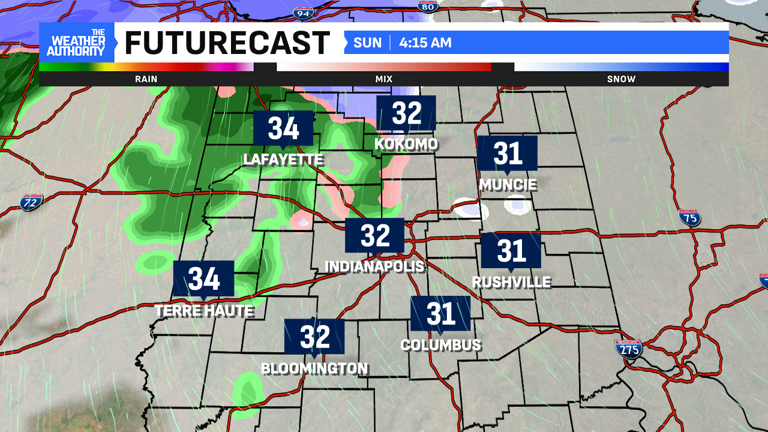 Snow showers return for some Sunday; cold air continues in central Indiana