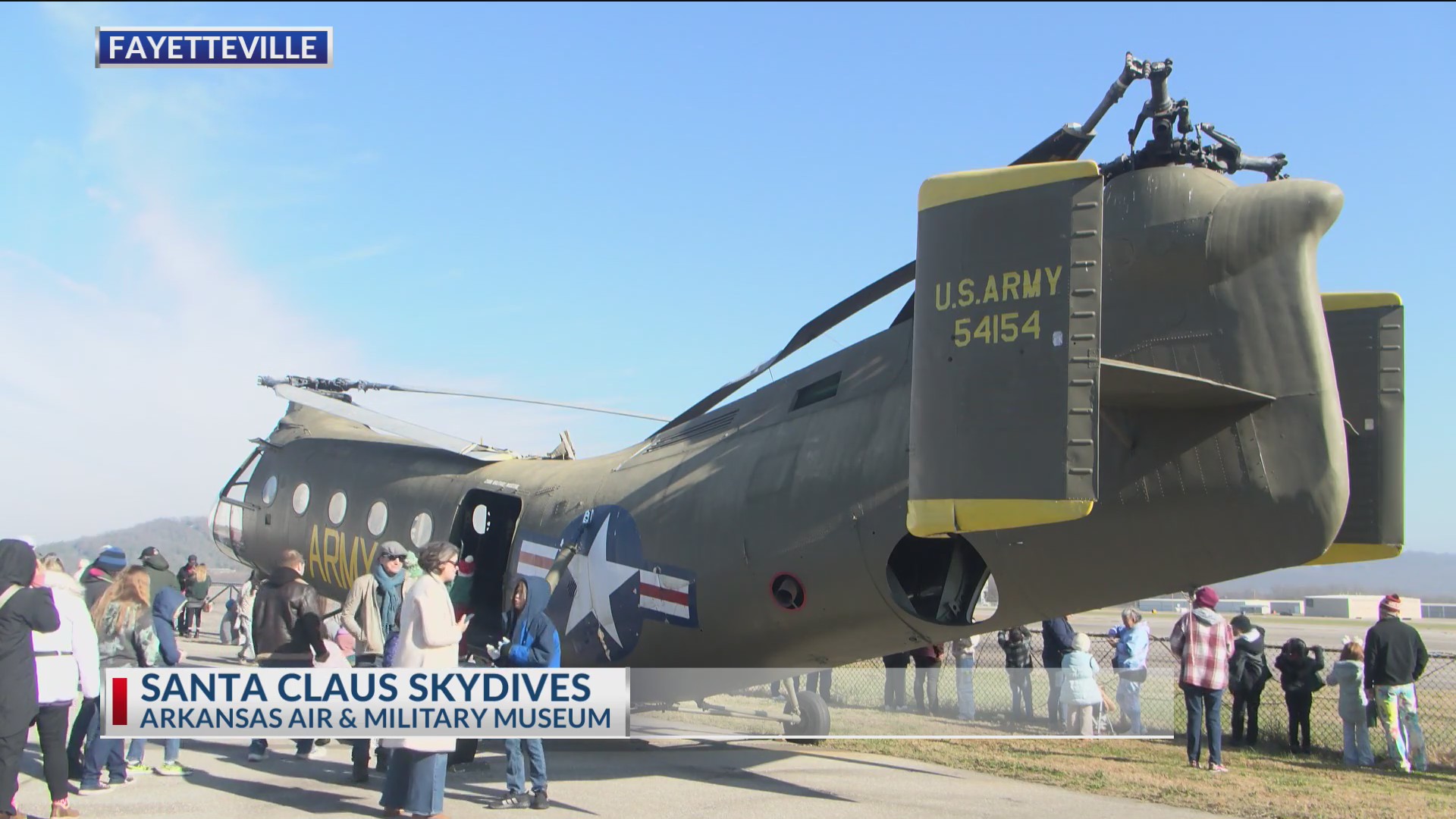 Santa Claus skydives in Arkansas Air & Military Museum