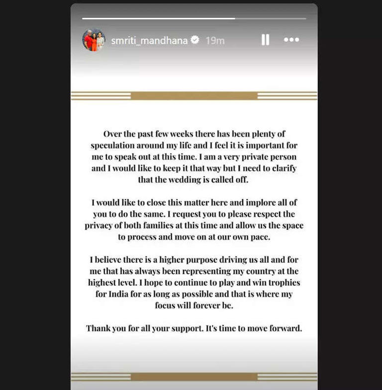 'Wedding is called off': Smriti Mandhana breaks silence on her marriage ...