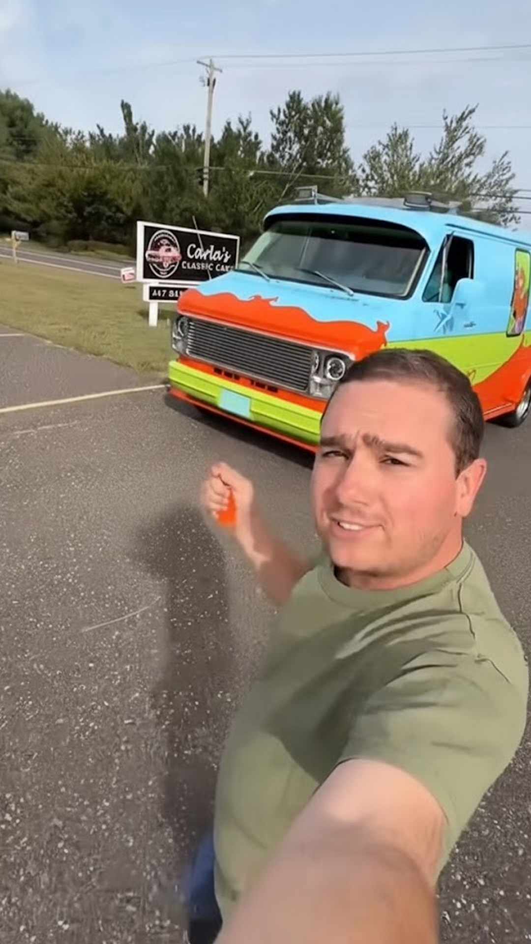 Driving the Mystery Machine Chevrolet van