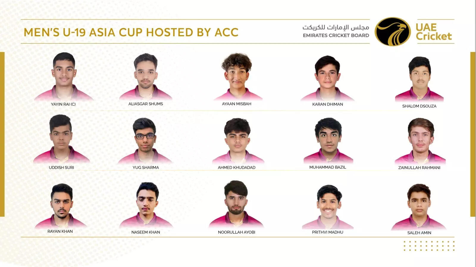 UAE announce 15-member squad for Men's U-19 Asia Cup; Yayin Rai to lead ...