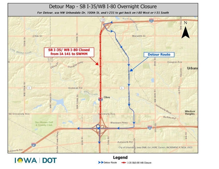 Iowa DOT closing I-80/35 in western suburbs for two nights