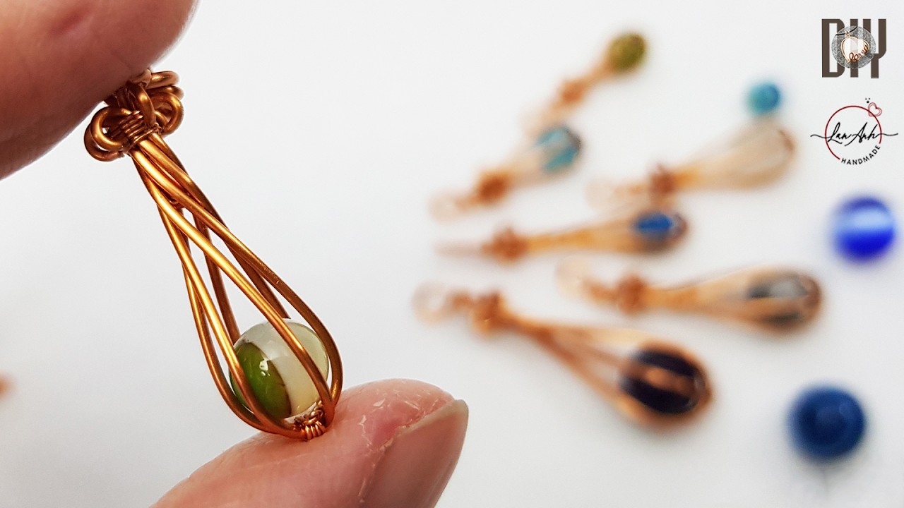 Making wire wrapped stone without holes | Twisted drops cage pendant