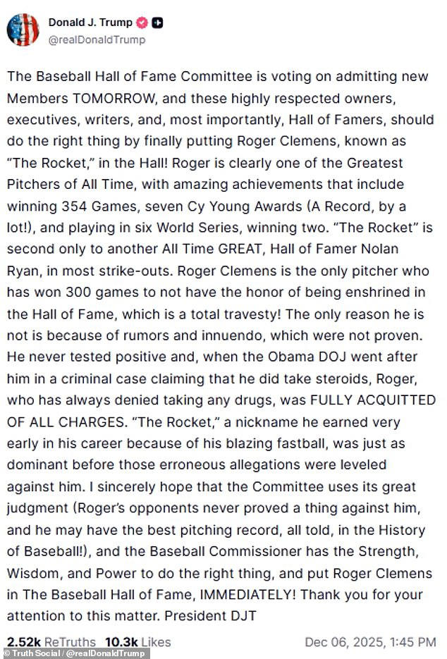 Trump fails in bid to get accused steroids cheat into Baseball Hall of ...