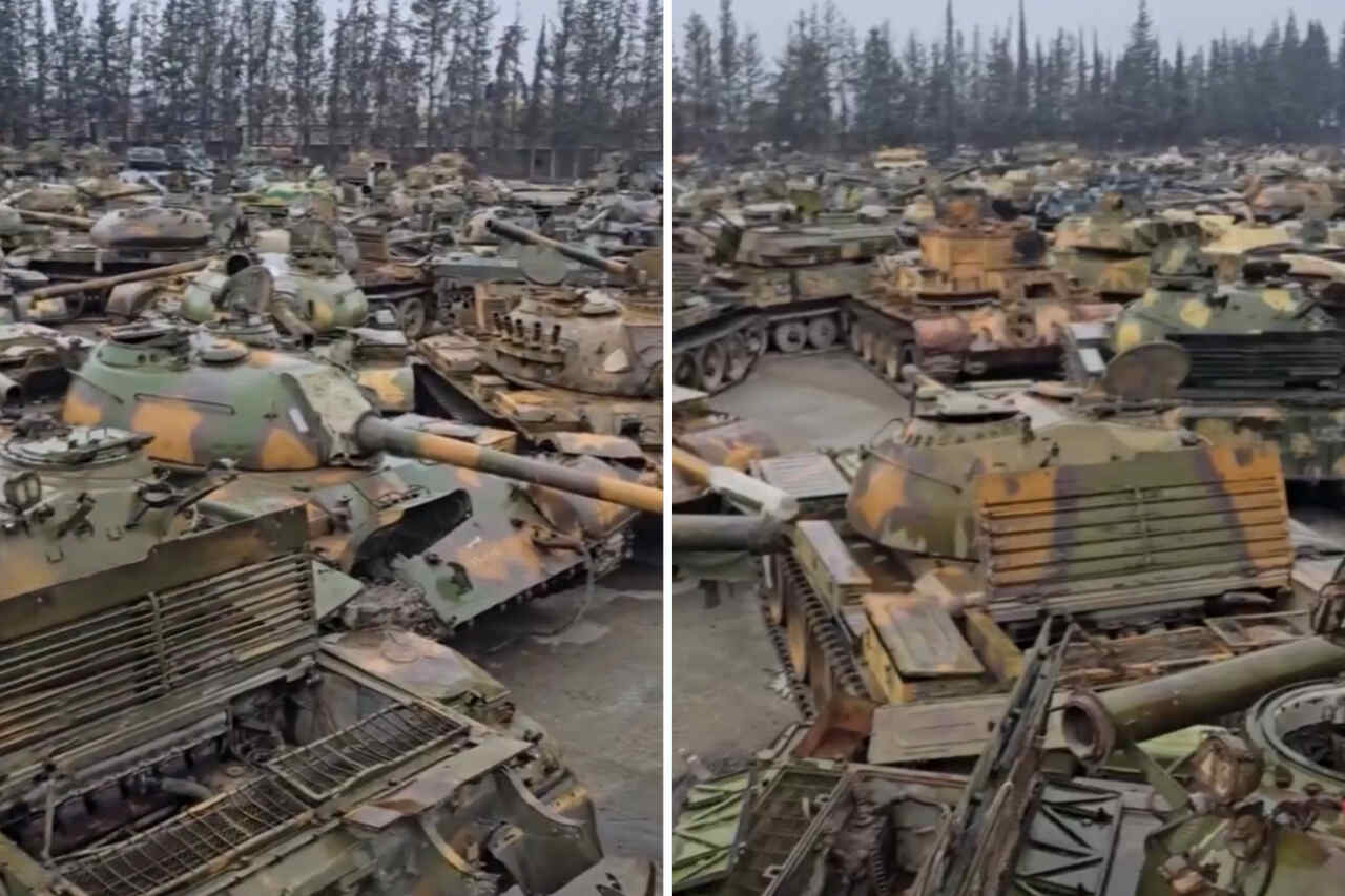 Russian tanks found abandoned in a graveyard in Syria