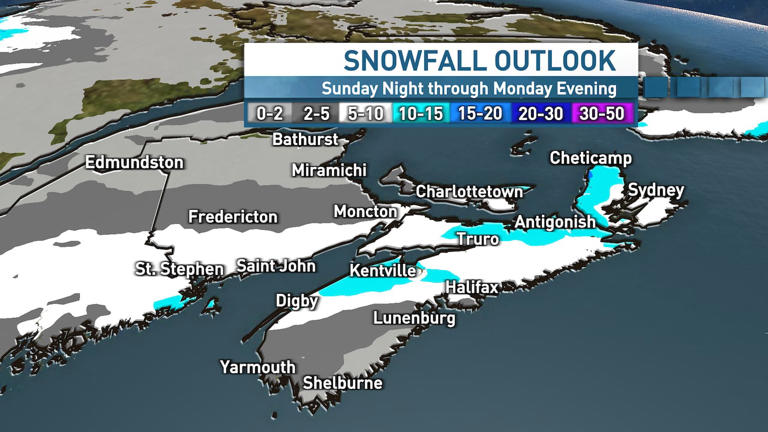 Snowy, cold start to the week in the Maritimes