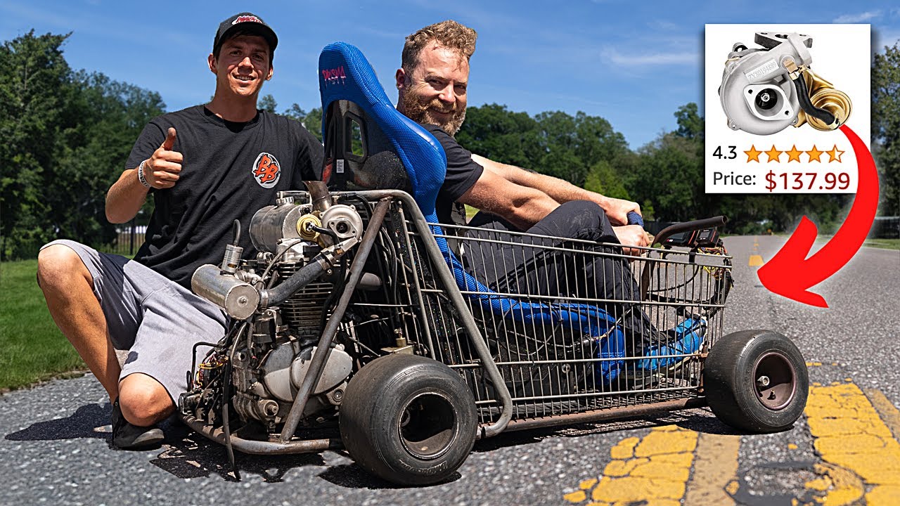 Turboed shopping cart hits the streets + our first real race!
