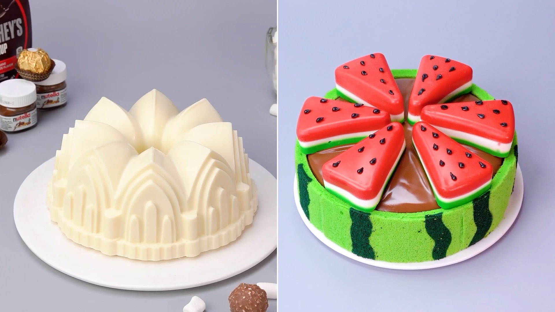 Vanilla cathedral mold cake & watermelon slice fantasy cake
