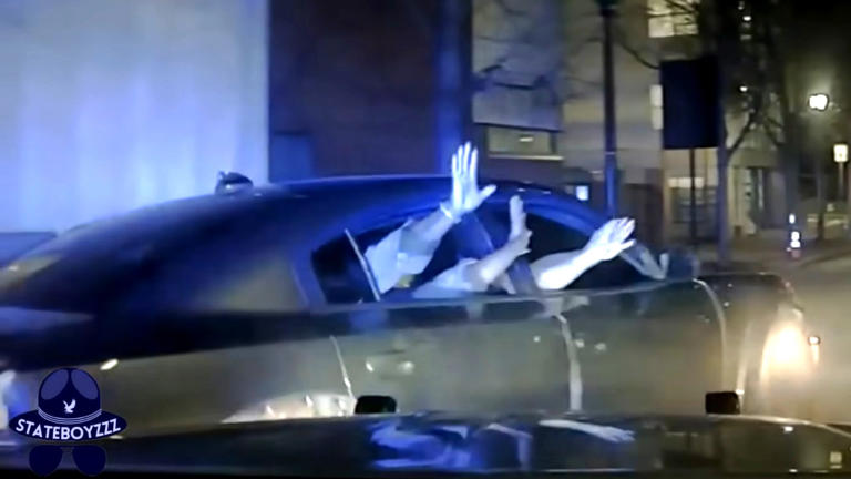 Cartoonish police chase shows Charger suspect run back to the car after ...