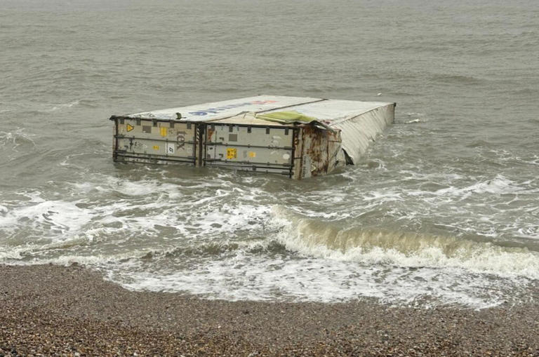 Bananas wash up on a beach as shipping containers topple overboard from ...